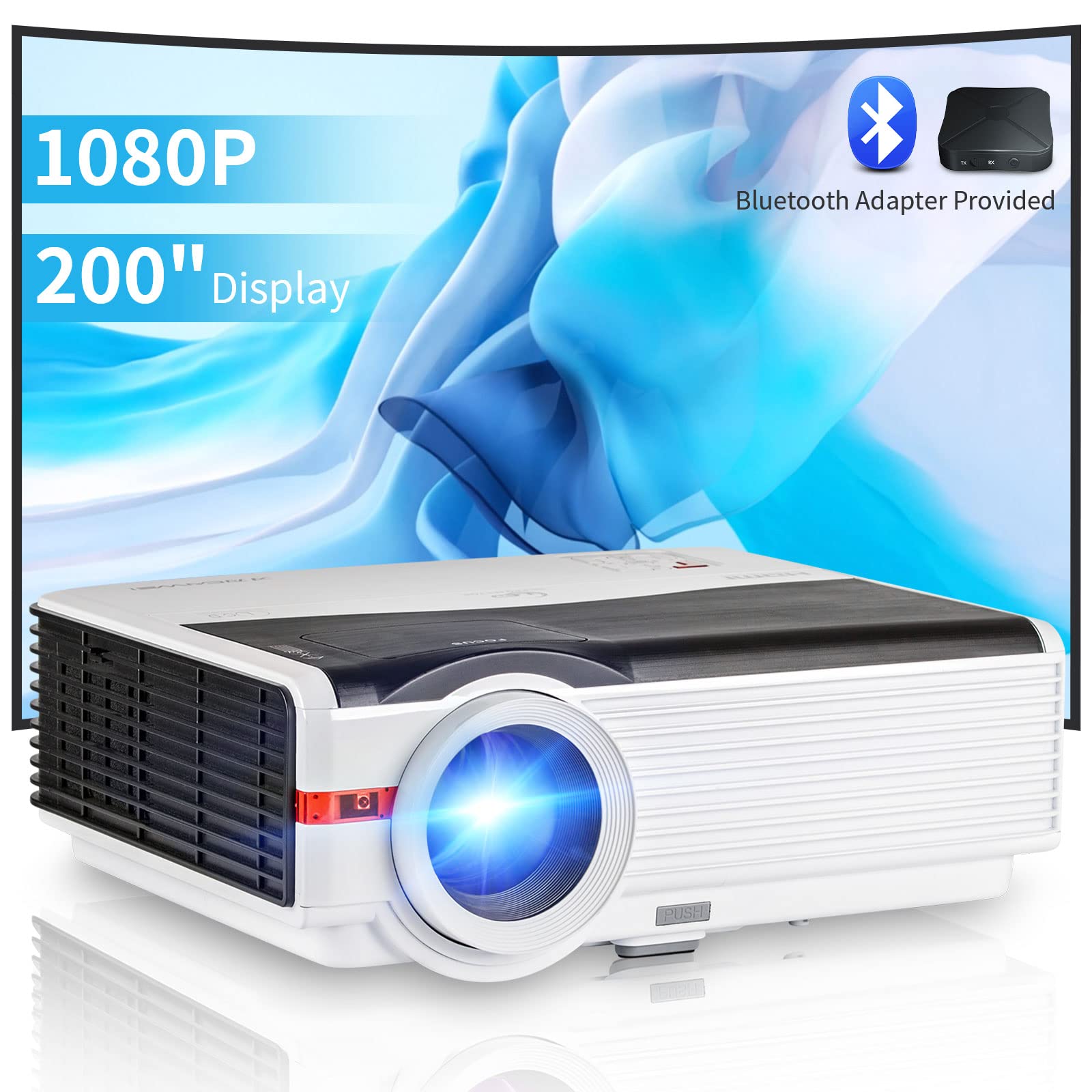 WIKISH 6500L Outdoor LCD Projector Full HD 200" Display Home Theater Movie Projector Zoom Gaming for Smart Phone Dvd Hdmi Usb Av Tv Stick Laptop Ps4