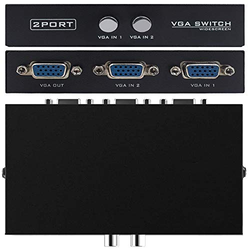 VGA Switch 2 in 1 Out, TAIPOXUN VGA Switch Box 2 Port VGA Switch Press Button Two Way VGA Vedio Switch for TV Moniter Sharing or Switching(Not Support DDC, DDC2,DDC2B Moniter),2PC Share a VGA Display