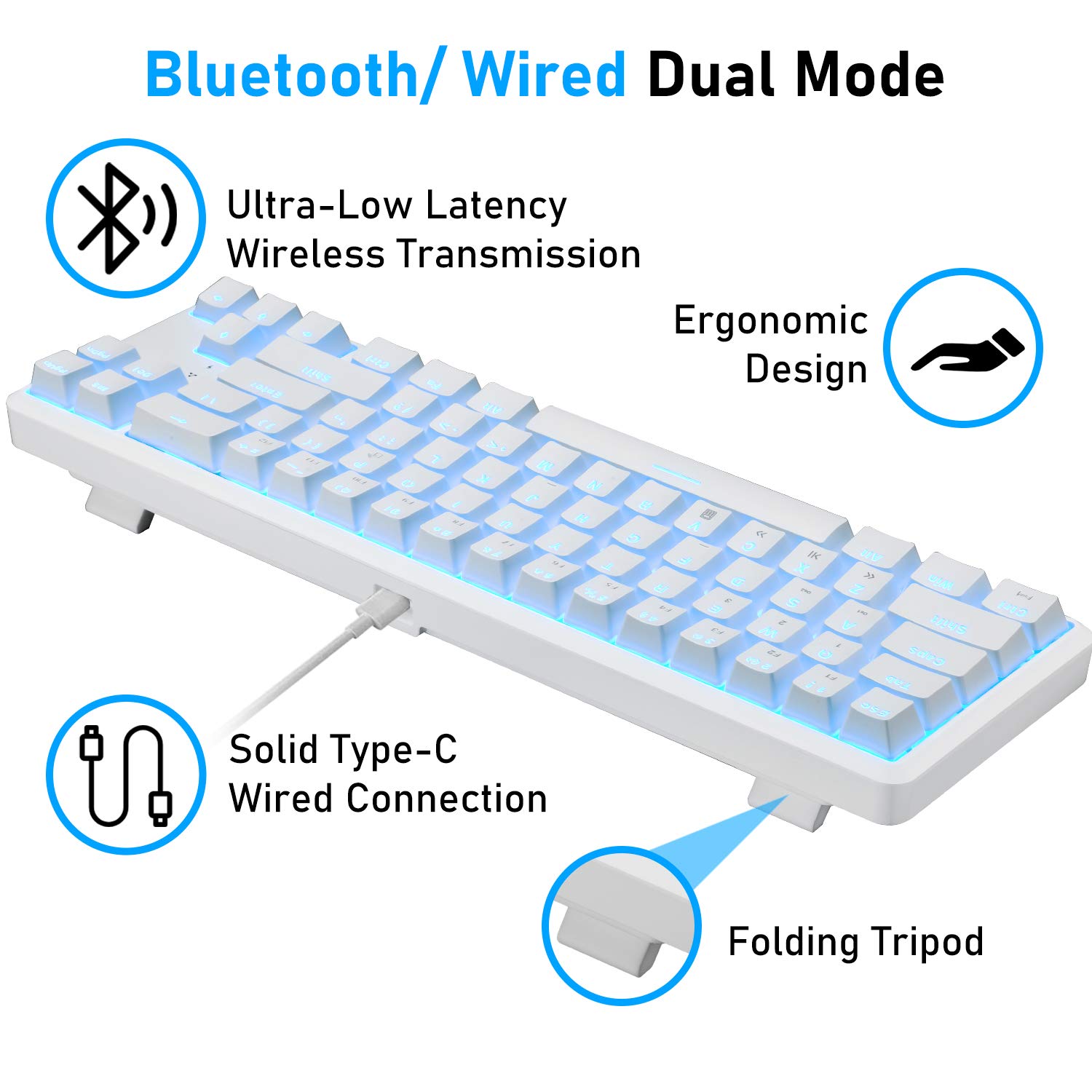 ZIYOU LANG Wireless Mechanical Gaming Keyboard,60% Ultra-Compact Blue Backlit Rechargeable Bluetooth Dual Wired/Wireless Blue Switches Computer Keyboard for Multi-Device Phone Android Mobile(Black)