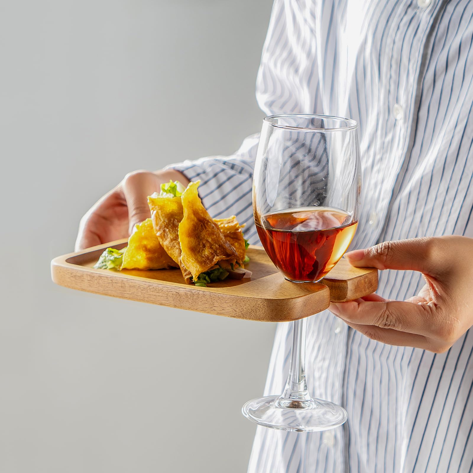 Wine Appetizer Serving Board, James.F Picnic Plate Set of 2, Acacia Wooden Serving Tray with Wine Holder, Mini Charcuterie Cheese Serving Boards Sets for Parties
