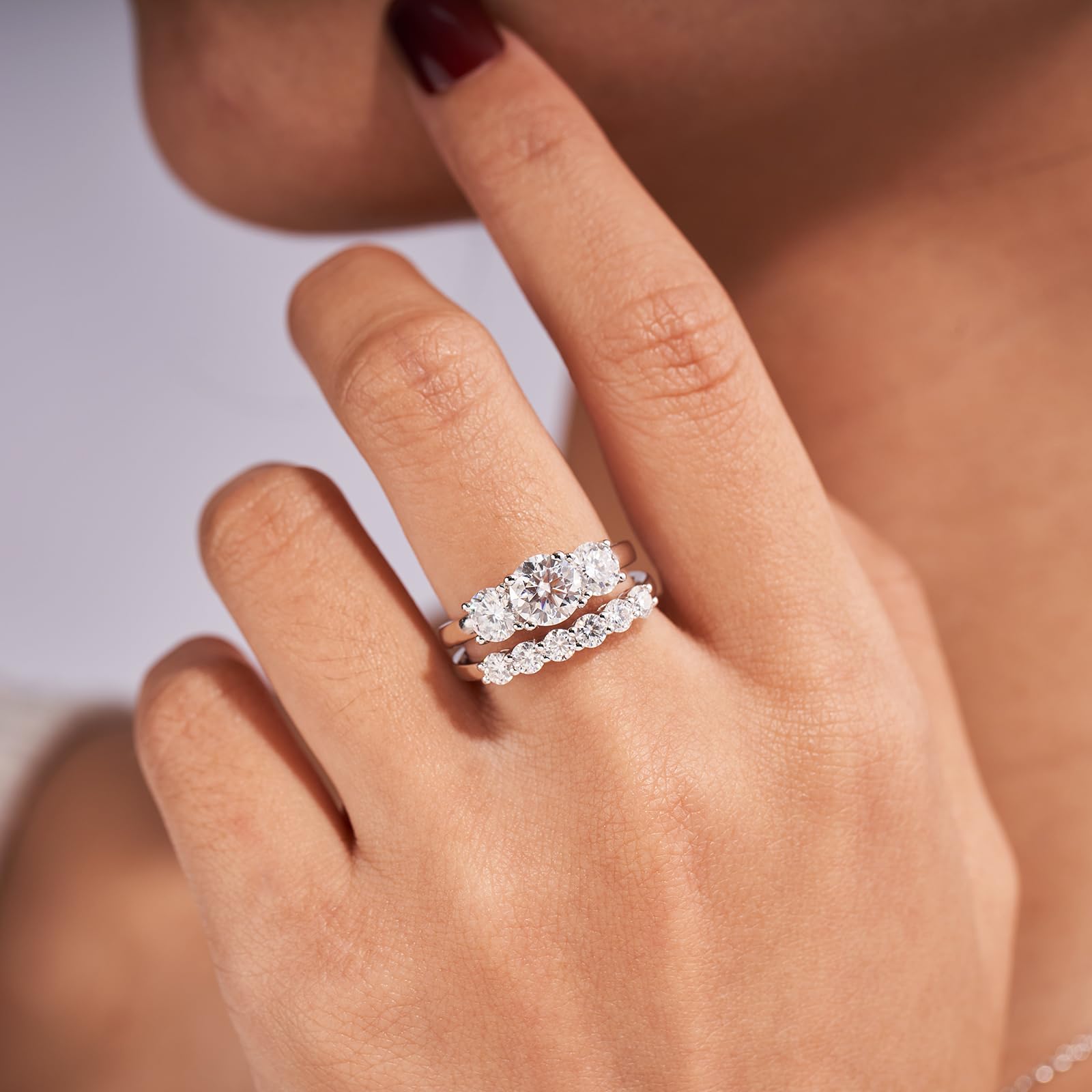 YODEWA Moissanite Wedding Band for Women 6 Real Moissanite Stone 925 Sterling Silver Hypoallergenic 0.6ct DEF Color VVS Lab Created Diamond Anniversary Engagement Bands Ring Size 7