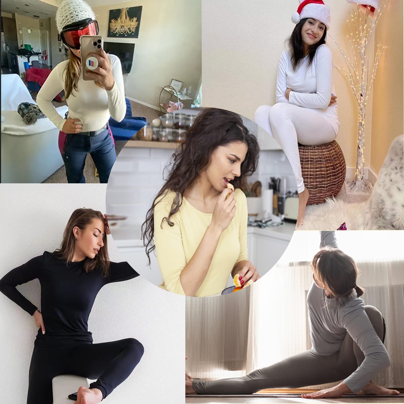 Subuteay Thermal Underwear for Women Long Johns Top & Bottom Fleece Lined Base Layer Leggings Set Black S