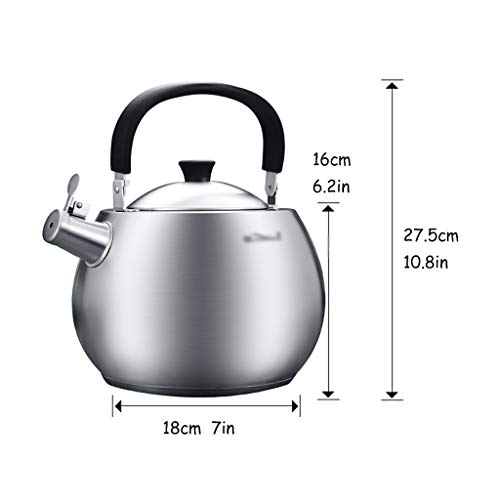 ZNZN Creative Silver Kettle Whistling Kettle-Stylish Stainless Steel Teapot with Ergonomic Anti-Scald Handle (4.5L, 152.1OZ) Multifunctional Water Kettle