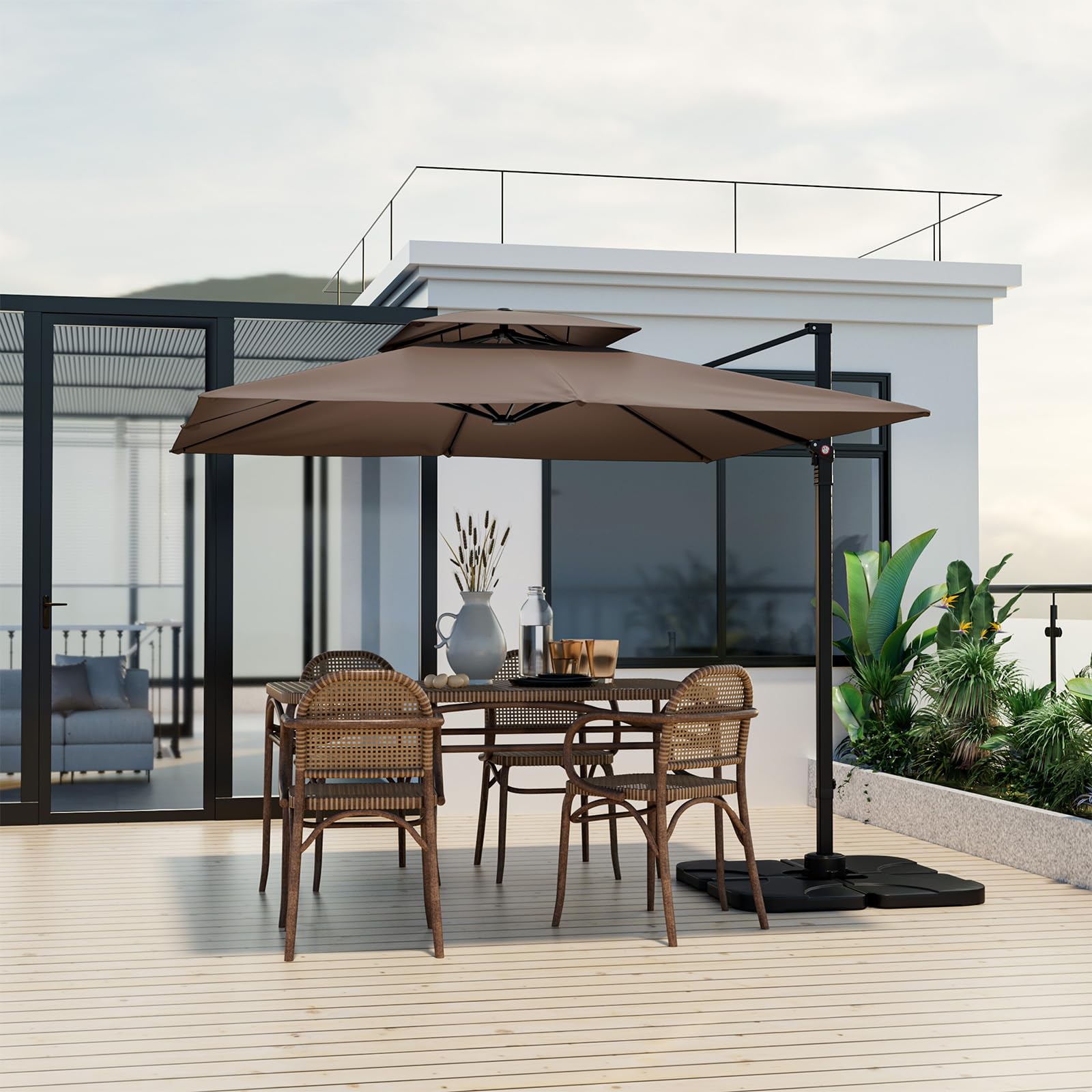 Tangkula 9.5 FT Cantilever Patio Umbrella, Outdoor Square Offset Umbrella with 360癛otation, Double Top Heavy Duty Patio Hanging Umbrella with Cross Base for Garden Deck Pool Backyard (Navy)