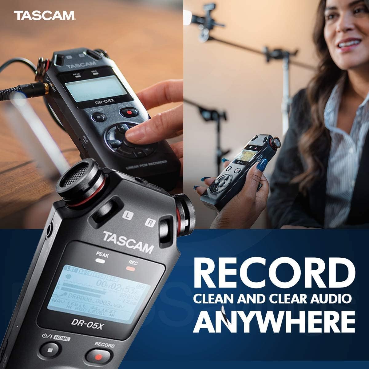 Tascam DR-05X 2-Input / 2-Track Portable Stereo Handheld Digital Audio Recorder w/USB Audio Interface (Black)+ XPIX Lav Microphone + 16GB + Microphone + Premium Accessories Bundle