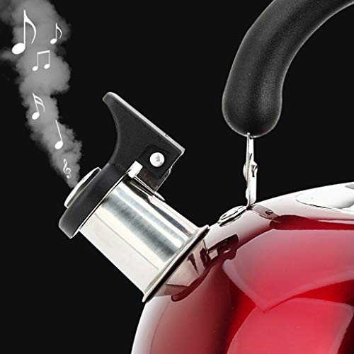 ZNZN Red Whistling Kettle Stainless Steel Kettle Large-Capacity Family Teapot with Ergonomic Handle Teapot (4L /135.2OZ) Multifunctional Water Kettle