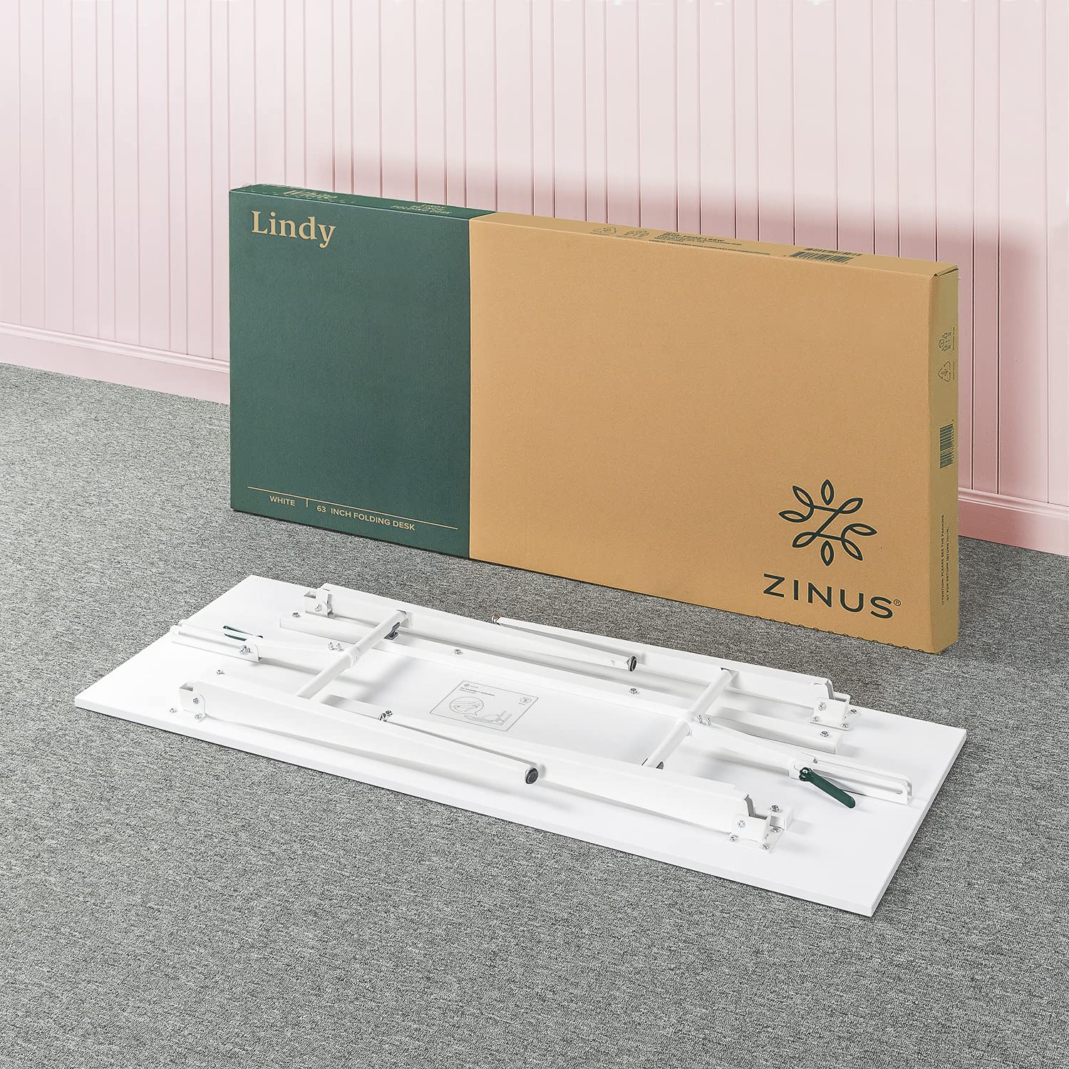 ZINUS Lindy 63 Inch Folding Desk / Multipurpose Folding Table / Office Desk / Computer Workstation / Water-Resistant Finish / Zero Assembly