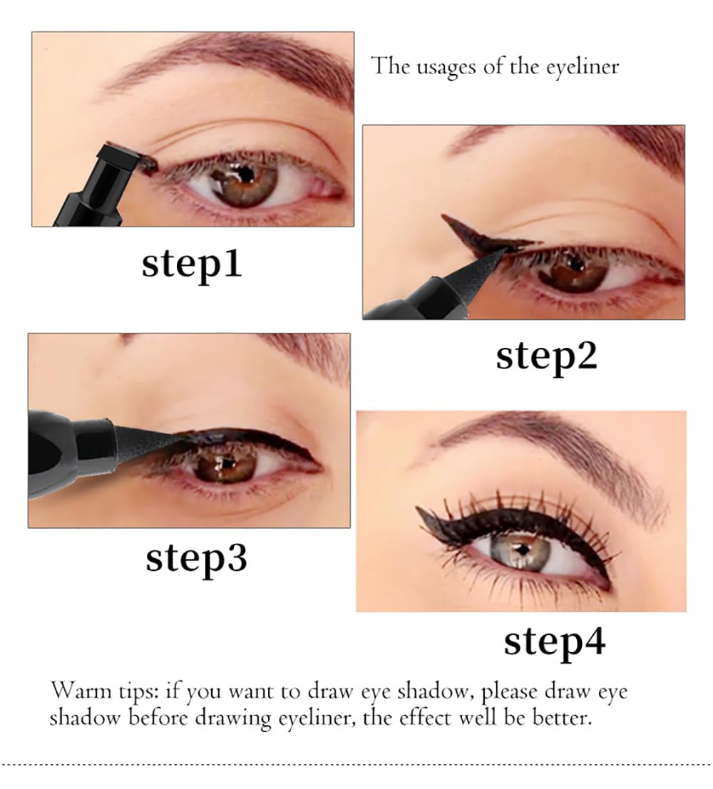 TUKEFEV Eyeliner Stamp 2 Pack Eyeline Black Pencil Eye Liner Impermeable Waterproof Smudge Proof Eyeliner Liquid for Women