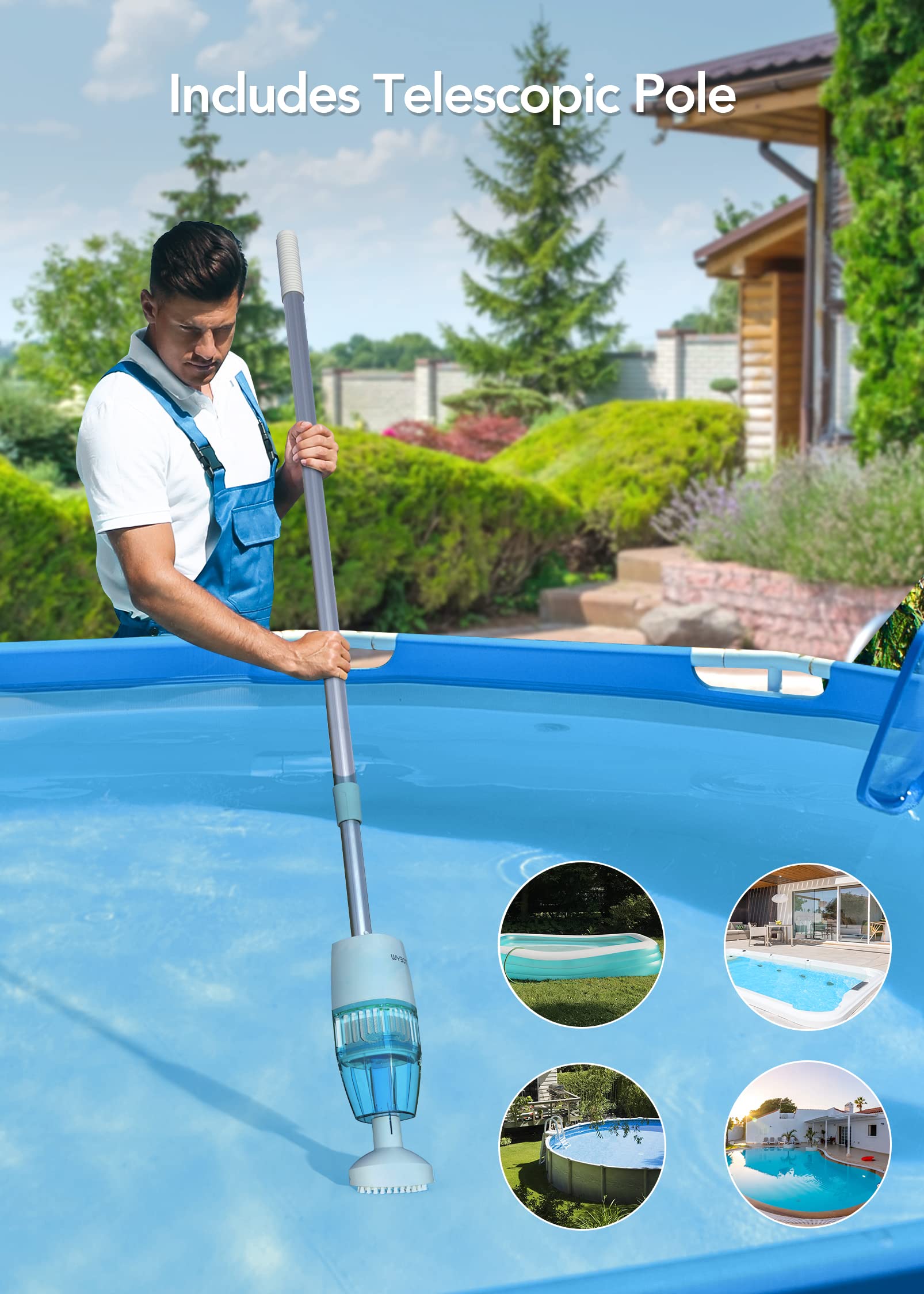 WYBOT The First Wall Climbing Robotic Pool Cleaner with APP, Excellent Suction Power & (2023 Upgraded) WYBOT Cordless Pool Vacuum with Telescopic Pole, Handheld Rechargeable Pool Cleaner
