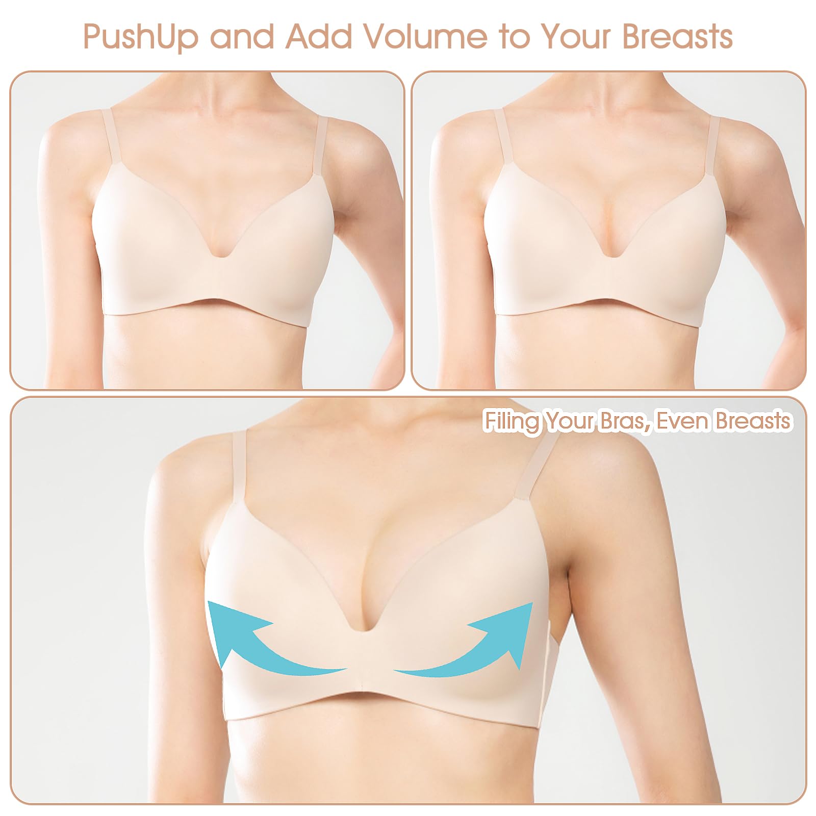 WLLHYF Silicone Bra Inserts, Reusable Gel Push Up Breast Pads and Breast Enhancers Add 1-2 Cups 1 Pair (clear)
