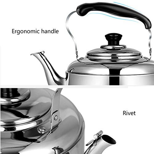 ZNZN Stainless Steel Kettle with Whistle Kettle with Ergonomic Handle Silver Large Capacity Kettle (4 L /135.2OZ, 5 L /169OZ) Multifunctional Water Kettle (Size : 5 L (169OZ))