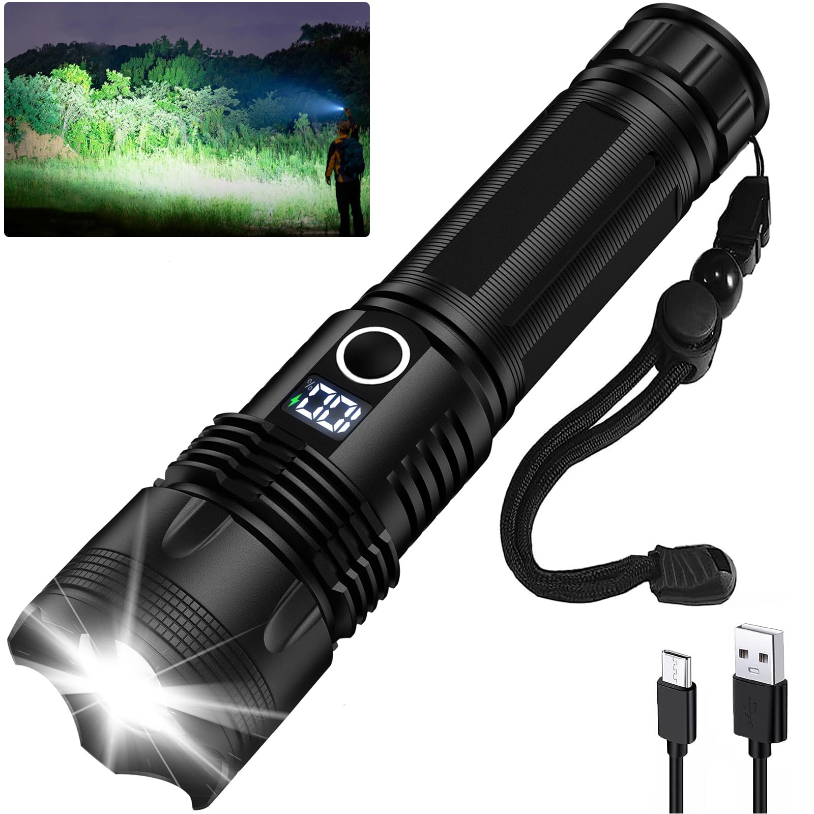 Vinderfine Flashlights High Lumens Rechargeable, 250000 Lumens Bright Led Flashlight, P50-YJK