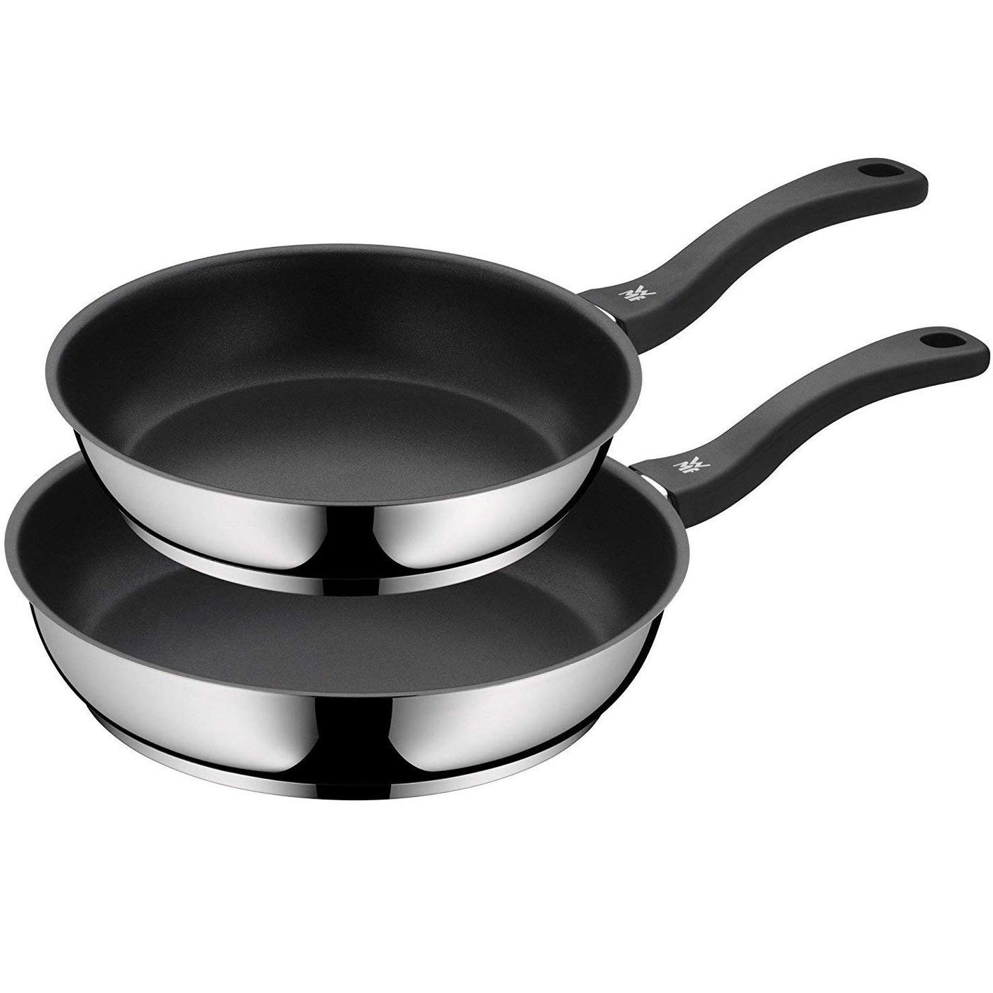 WMF Premium Induction Pan Set 3 Pieces 24 + 28 cm Non-Stick Pan + Jamie Oliver Glass Lid 28 cm for Gentle Roasting, Induction Cooker, Cromargan Stainless Steel, Ergonomic Plastic Handle