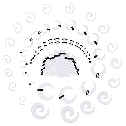 YOFANST Ear Stretching Kit 70 Pieces 14G-00G Ear Gauges Expander Set Acrylic Tapers Plugs Spiral Crescent Piercing Jewelry, White
