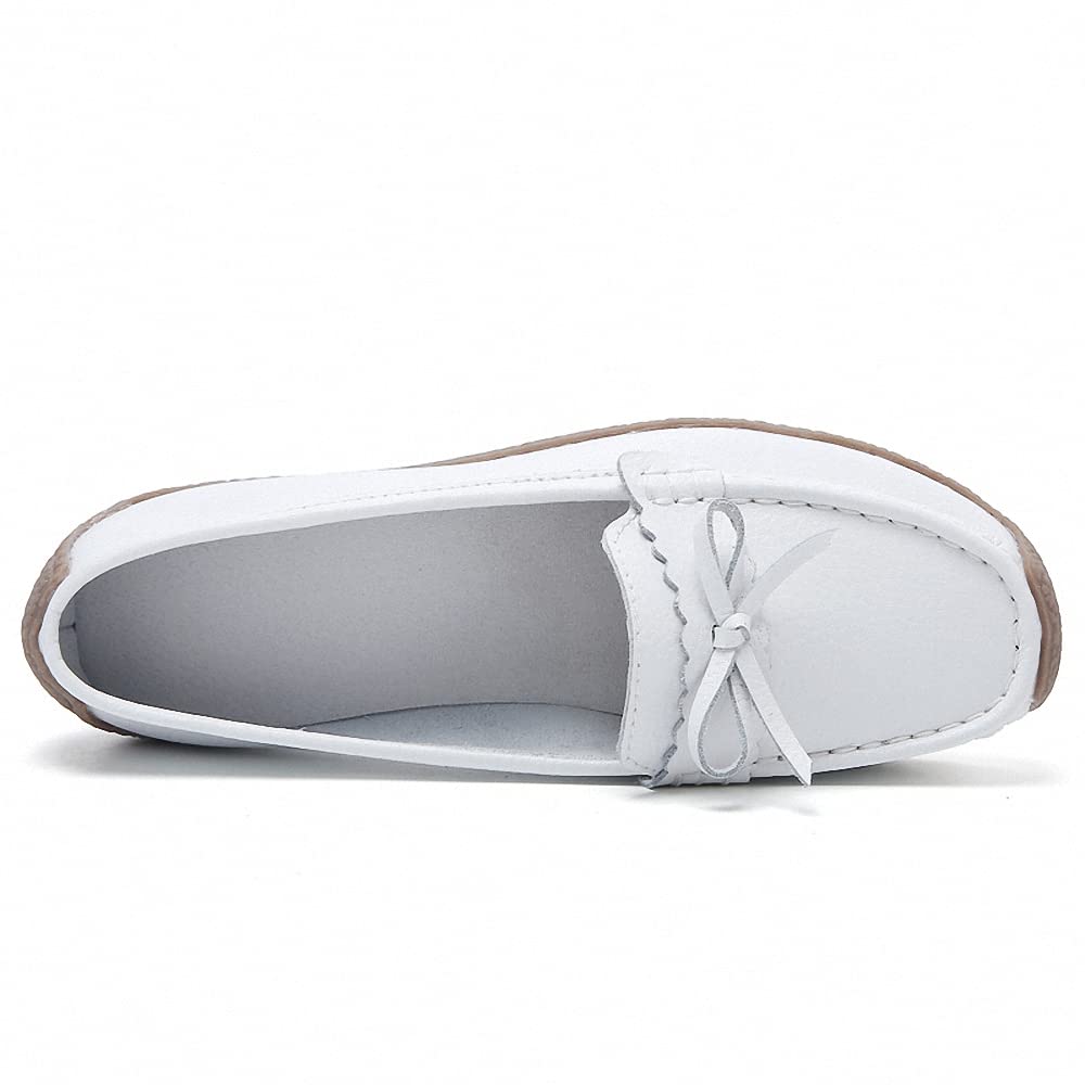 YEASUMOE Women's Slip on Shoes Comfortable Flats Shoes Work Nurse Two-Layer Leather Casual Loafers 3313/Bai-42 White