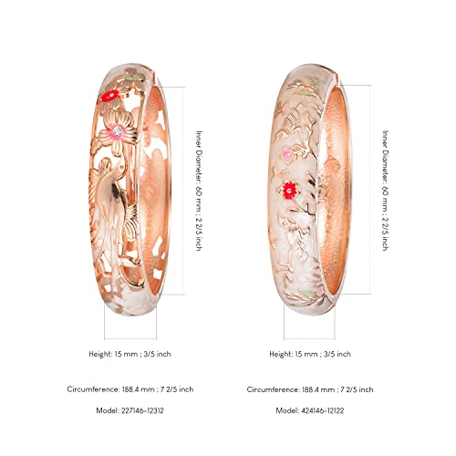UJOY Colors Handcraft Jewelry Cloisonne Bracelet Enamel Hollowed Bird Spring Hinged Womens Bangles Gifts Box 88A31-55C49 Beige White