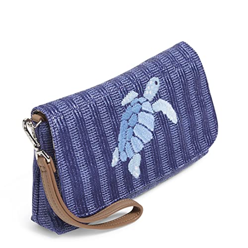 Vera Bradley Women's Straw Wristlet With RFID Protection, Regatta Turtle Blue, One Size