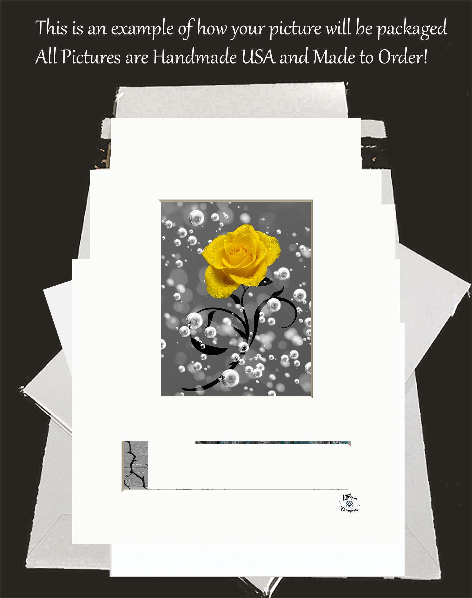 Yellow Rose Flower Bubbles Decorative Bathroom Wall Decor Photography Handmade Matted Wall Art Picture (Blue)