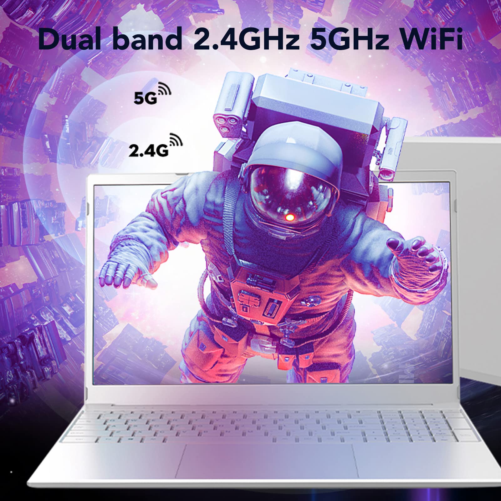 VINGVO 15.6in Computer Laptop, 2K Resolution IPS Screen Silver Backlit Keyboard 100-240V Laptop with Numeric Keypad for Windows 10 for Reading (12+256G US Plug)