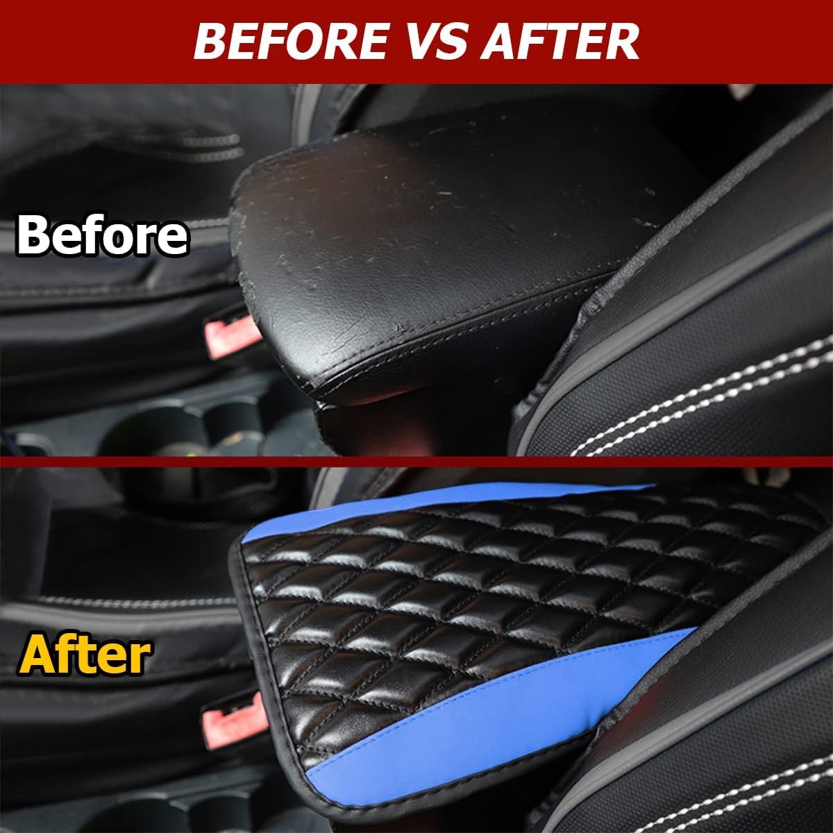 XINLIYA Car Center Console Cushion Pad, Universal Leather Waterproof Armrest Seat Box Cover Protector,Comfortable Car Decor Accessories Fit for Most Cars, Vehicles, SUVs (Blue)