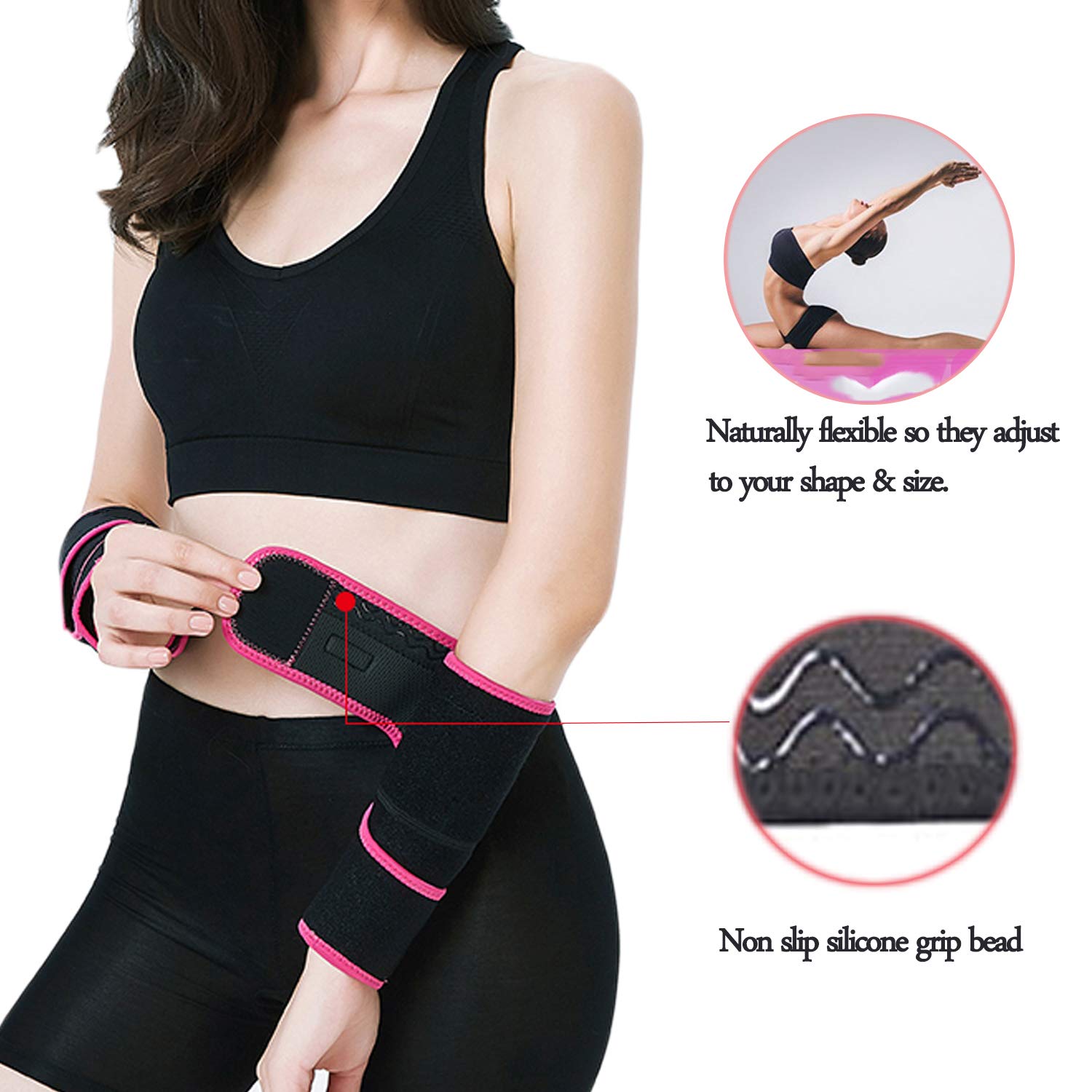 YAVOUN Slimming Compression Sleeve, Antebrachium, Bicep, Arm Compression Wraps Sport Workout Exercise Provides Support & Ease Pains, Elbow Support (Black+Pink)
