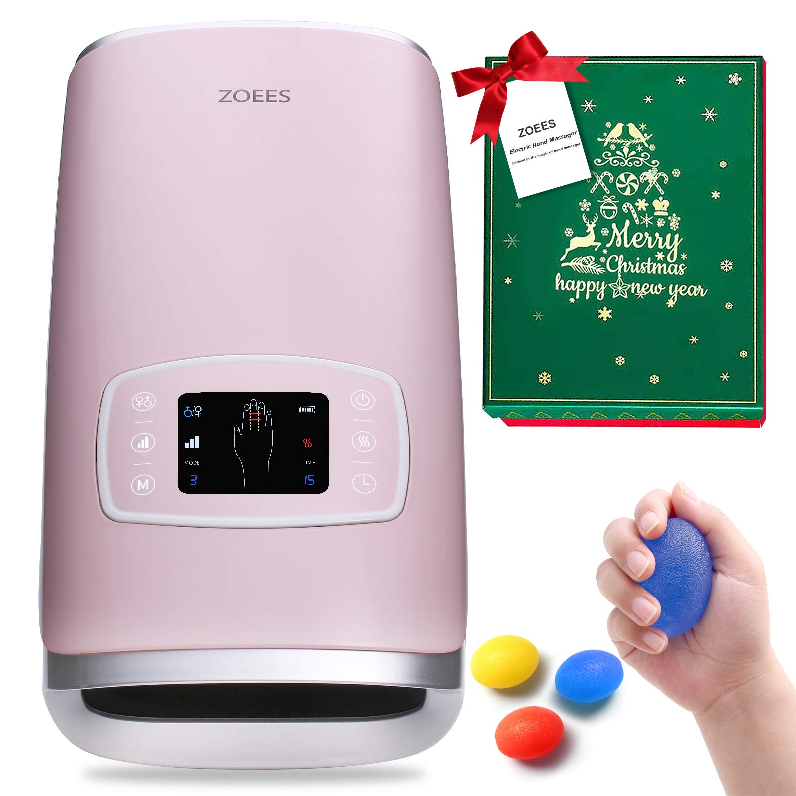 ZOEES Compression Air Pressure Cordless Hand Massager Machine with Heat Compression Air Pressure Point Therapy Massager for Arthritis, Carpal Tunnel, Pain Relief & Hand, Wrist and Palm Massager-Pink