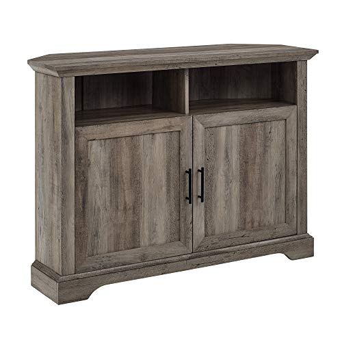Walker Edison Laredo Modern Farmhouse Double Grooved Door Corner TV Stand for TVs up to 50 Inches, 44 Inch, Grey