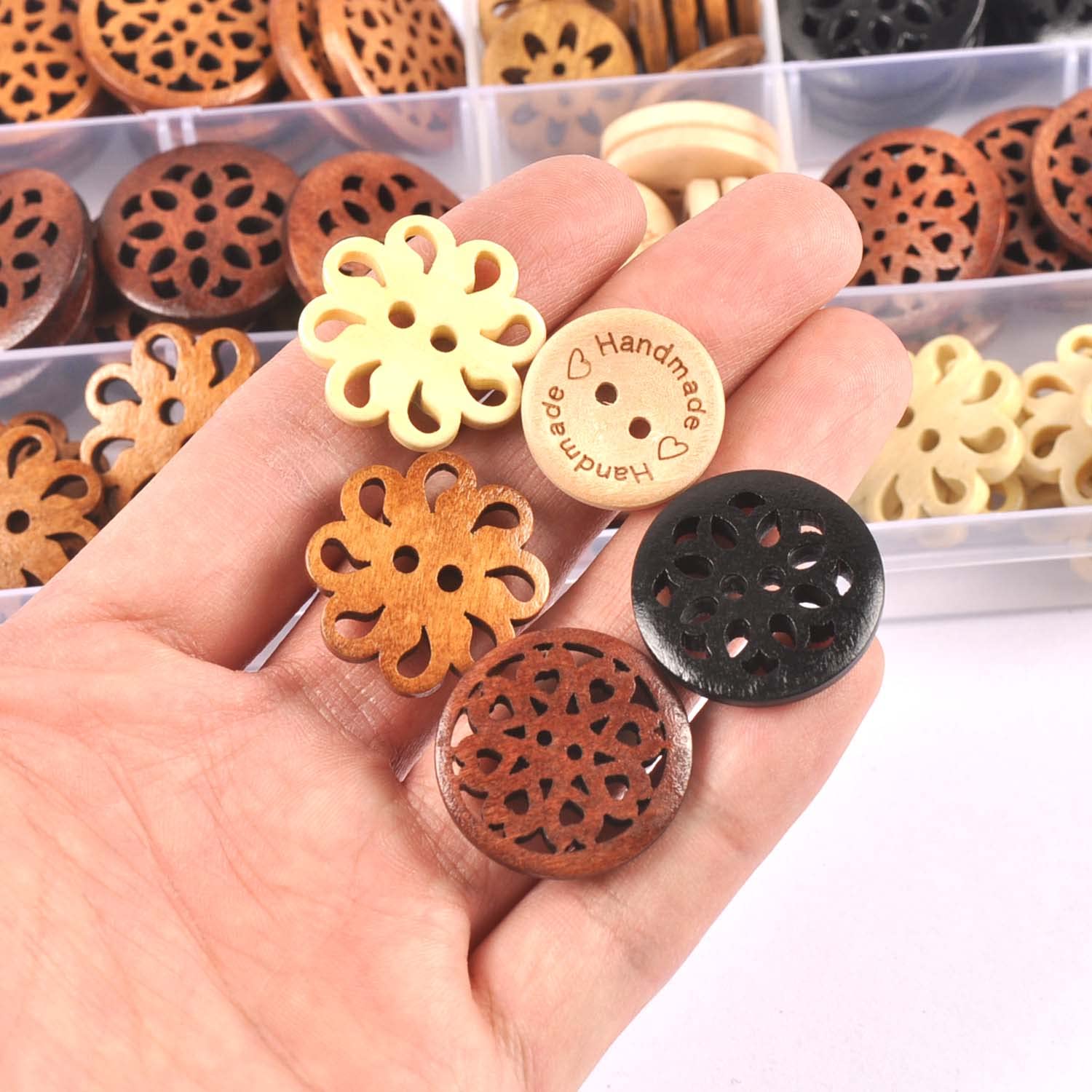 Vintage Wooden Buttons Garment Sewing Accessories Handmade DIY Crafts Supplies Kits 86pcs