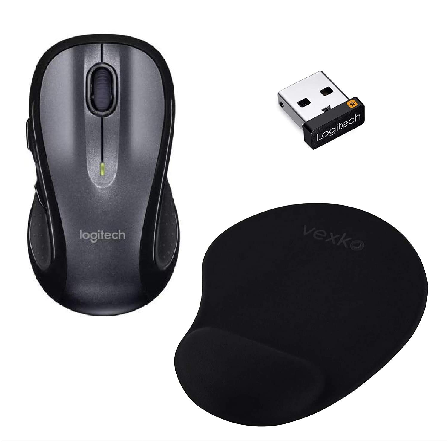 Vexko Bundle Logitech Mouse M510 Wireless Computer with USB Unifying Receiver Ergonomic Mouse Pad with Gel Wrist Rest (Black)