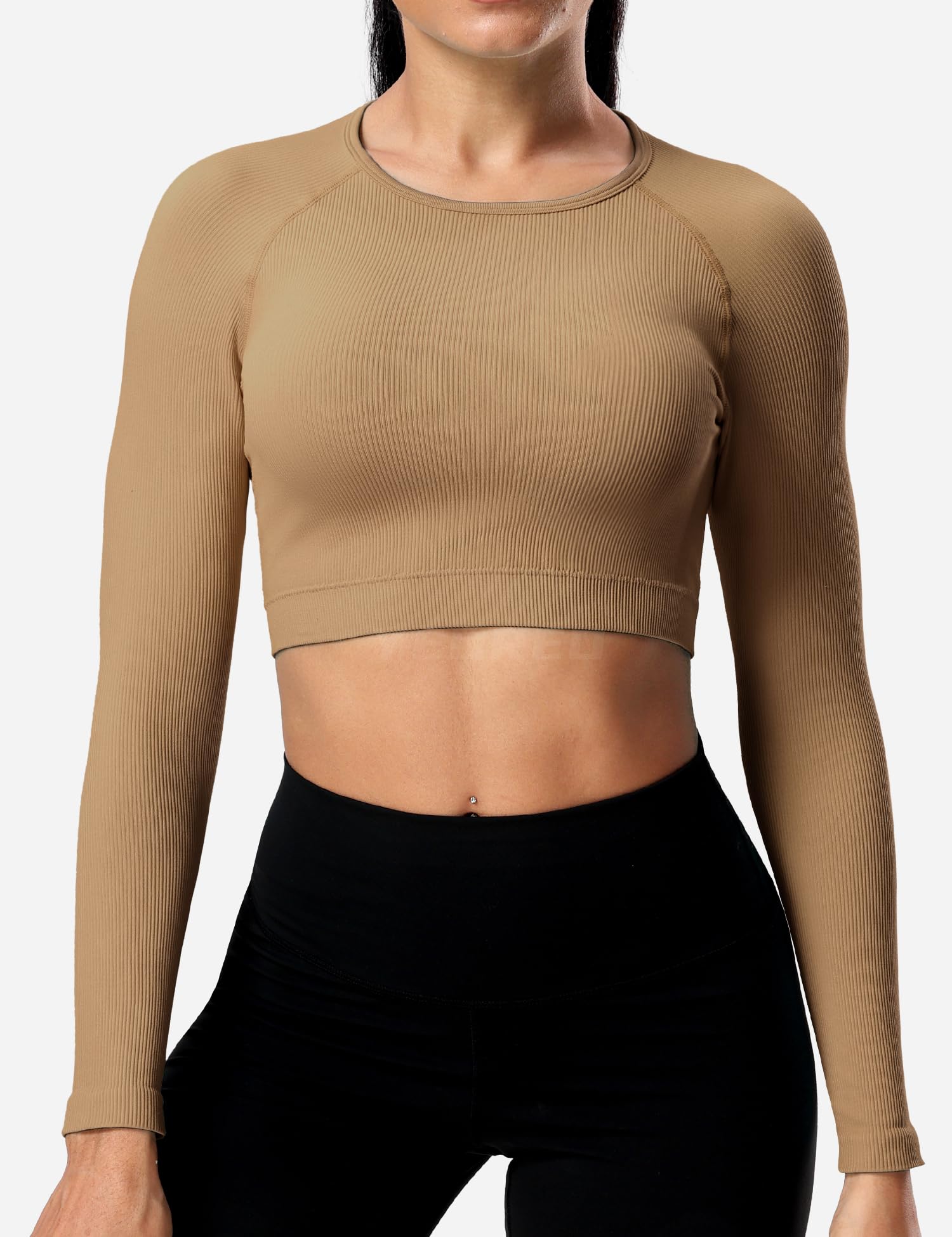 YEOREO Janelle Ribbed Open Back Top Womens Activewear T-Shirts Workout Yoga Gym Shirts Long Sleeve Tank Black