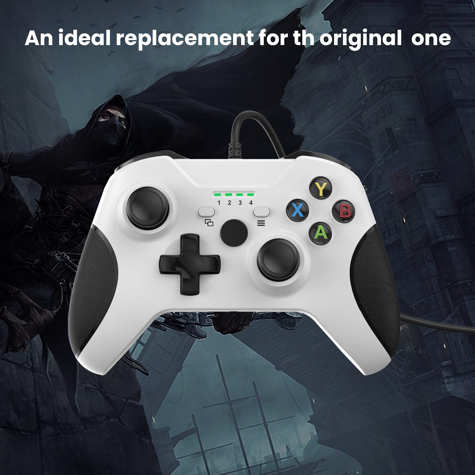 YCCSKY Wired PC Controller for Gaming, Game Controller for Windows 7/8/10/11 with 3.5mm Headphone Plug, Turbo Function, Dual Vibration and Share Button(White)