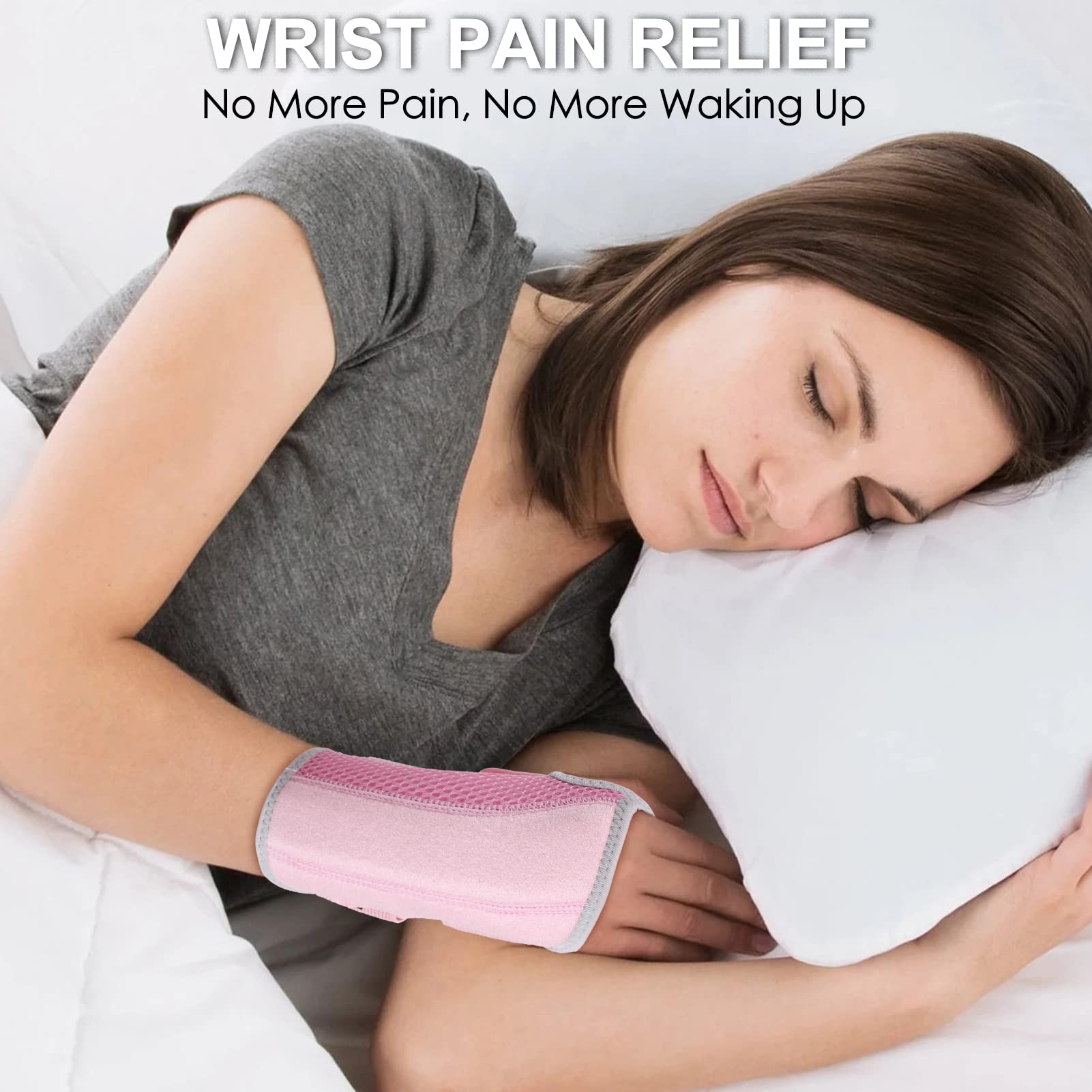 Wrist Brace for Carpal Tunnel, Night Wrist Sleep Support Splint with Compression Sleeve Adjustable Straps for Pain Relief, Arthritis, Tendonitis, Fitness (Right Hand-Pink, S/M (Pack of 1))