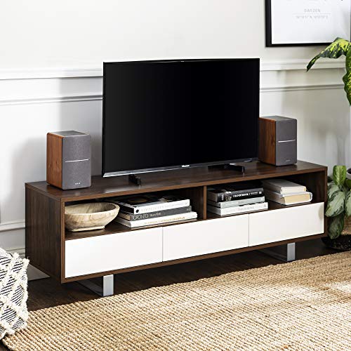 Walker Edison Mid Century Modern 3 Drawer Universal TV Stand for TV's up to 65" Flat Screen Living Room Storage Entertainment Center, 60 Inch, Dark Walnut