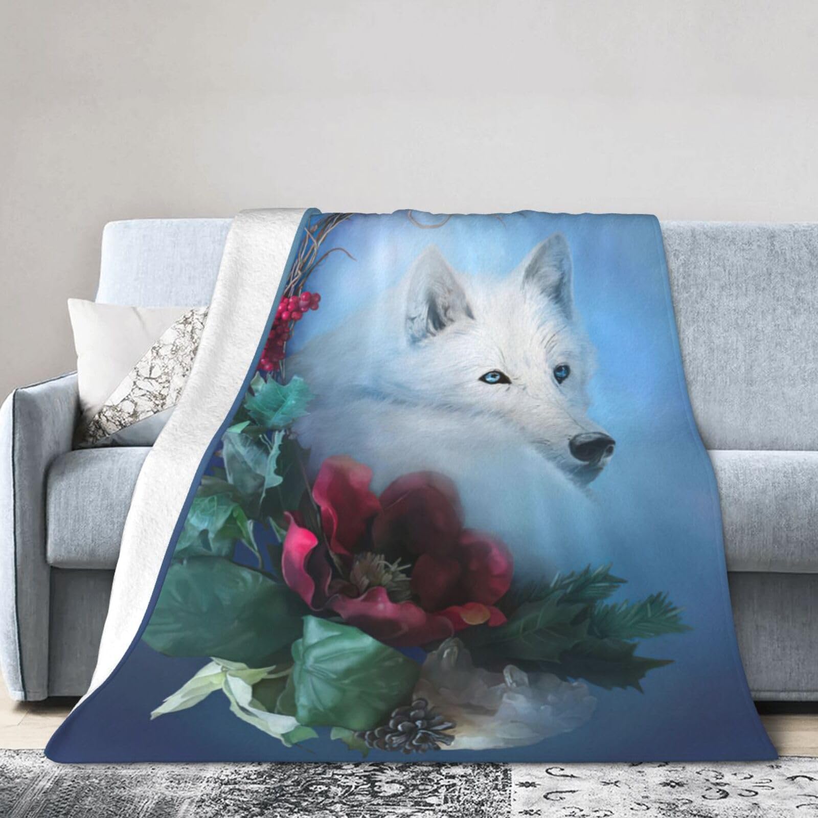Wolf Blanket Decorative for Adults and Kids Design Pretty Art Gift Home Decorative Living Room Sofa Hug Plush Soft Beding Nap Cozy Blanket2 50"x40"