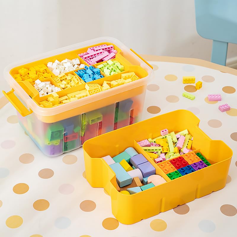 Vidifor Lidded Home Storage Bins, Plastic Container with Lids and Removable Tray -8 L for Organizing Lego, Playdoh, Tool, Sewing(Yellow)