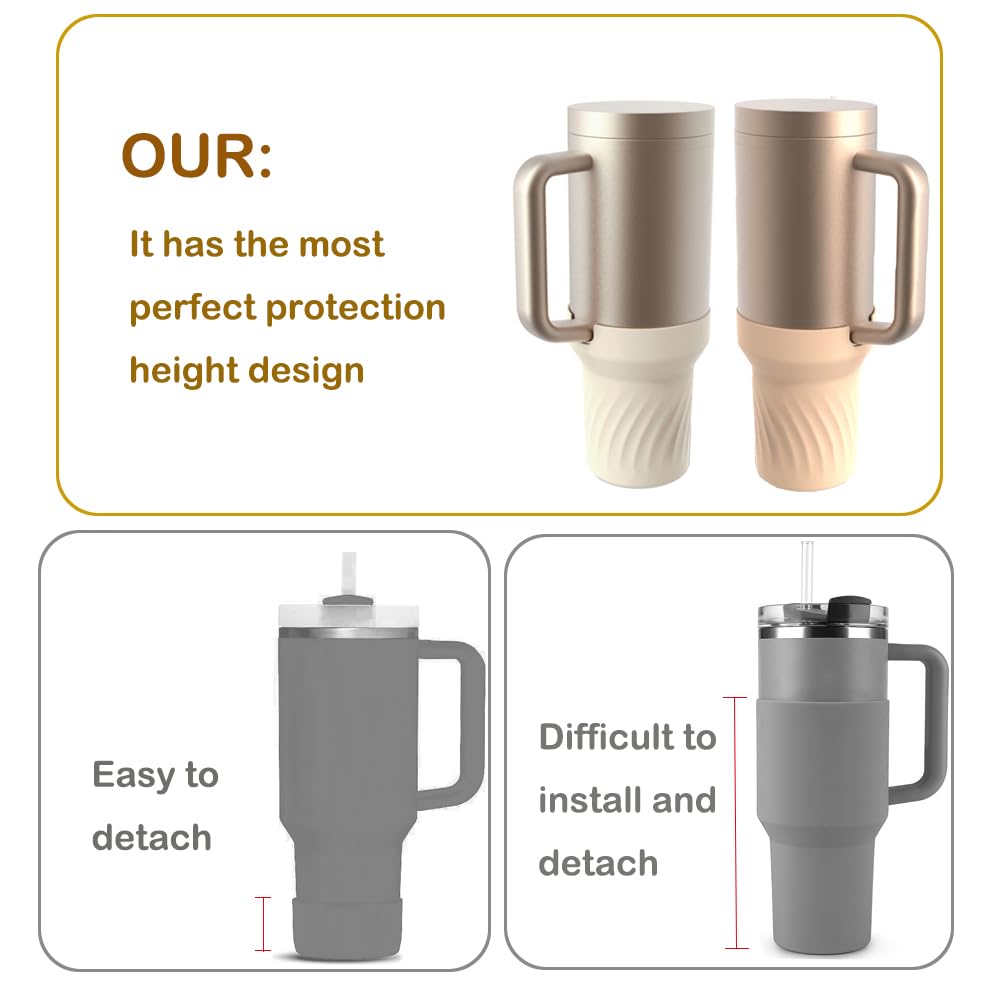 TAINYBOYS Silicone Boot for Stanley 40 OZ Tumbler with Handle, Protector Silicone Water Bottle Bottom Sleeve with Stanley Cup Quencher H2.0 Adventure FlowState Tumbler Accessories (40 oz,Cream)