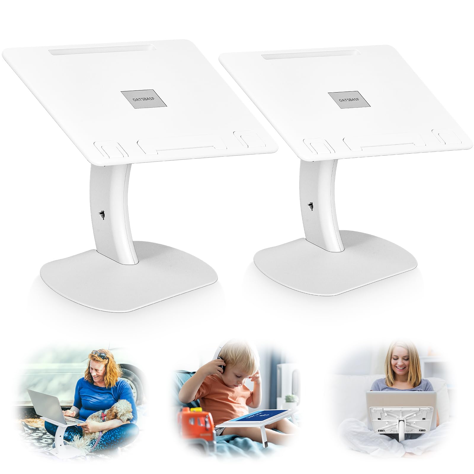 Thyle 2 Pcs Portable Lap Desk Kids Adjustable Laptop Stand Book Holder Floor Desk Folding Lap Table White Writing Stand with Clip for Car Couch Sofa Bed Reading Working Teen Adults