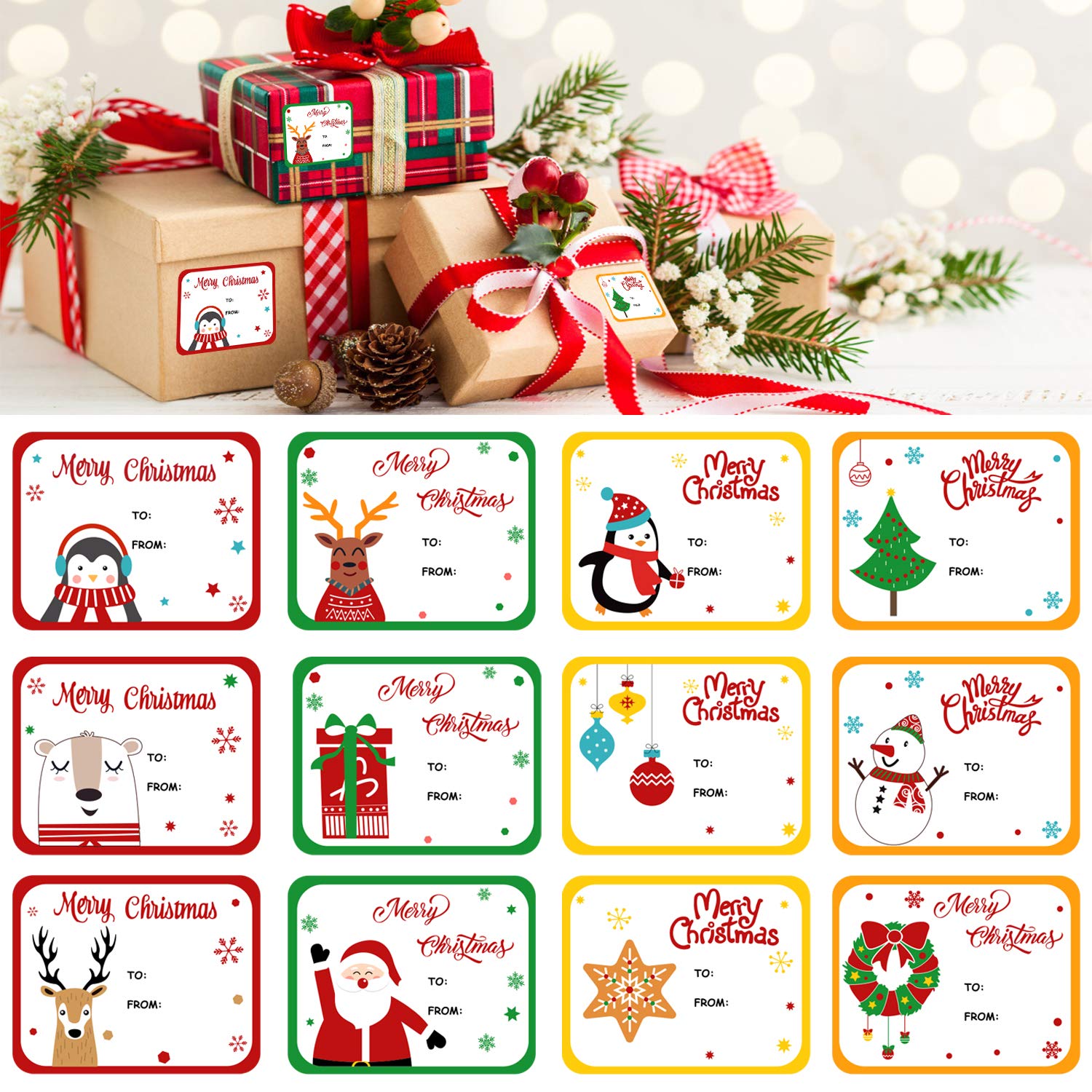 STEFORD Christmas Self Adhesive Gift Labels,120PCS Xmas Name Stickers Tags Labels for Gifts