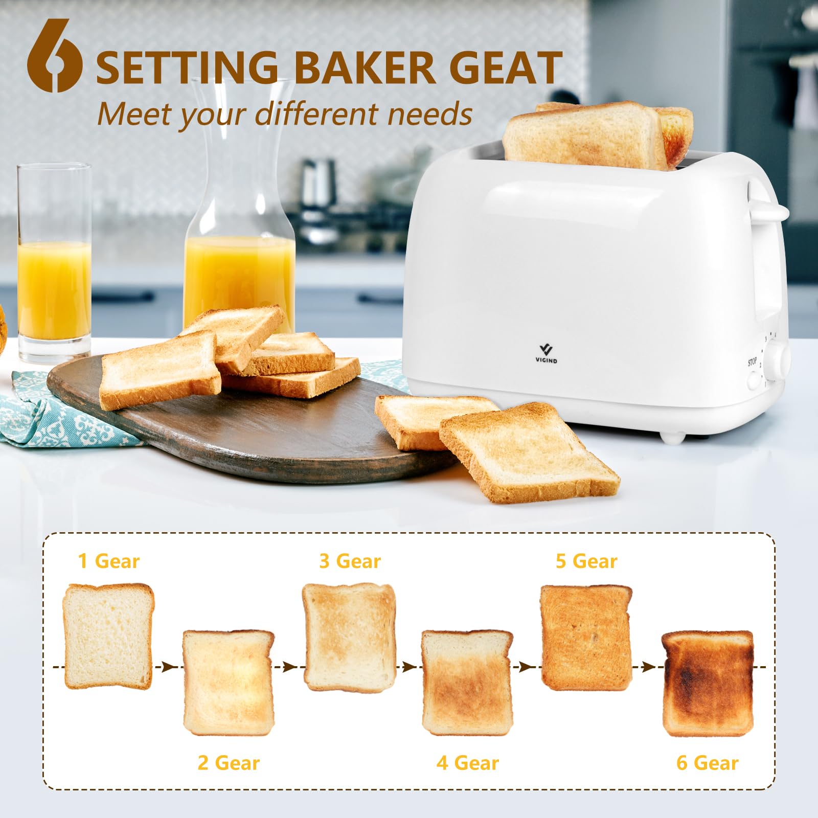 VIGIND 2 Slice Stainless Steel Electric Toaster,Kitchen Wide Slot Toaster with Auto Shut Off, Cancel Button,Toast Boost and Removable Crumb Tray for Toast Bread,Puff Pastry,Snacks,Bagel & Waffle