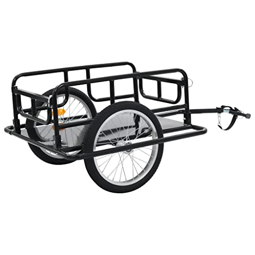 vidaXL Trailer, Foldable Bike Cargo Trailer with a Quick-Release Hitch, Storage Bike Trailer with Wheels and Reflectors, Steel Black