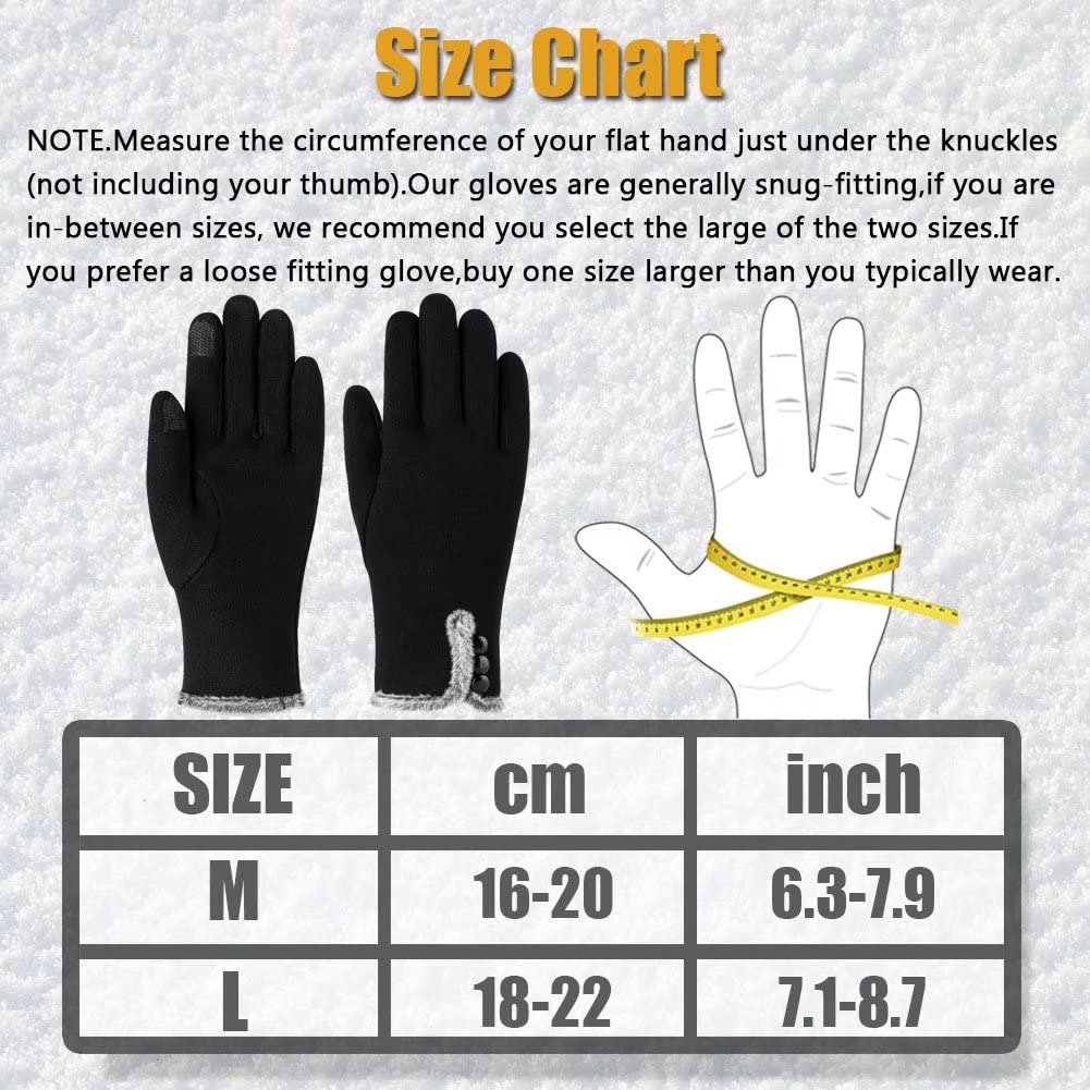 Womens Winter Warm Gloves With Sensitive Touch Screen Texting Fingers, Fleece Lined Windproof Gloves (Black-M)