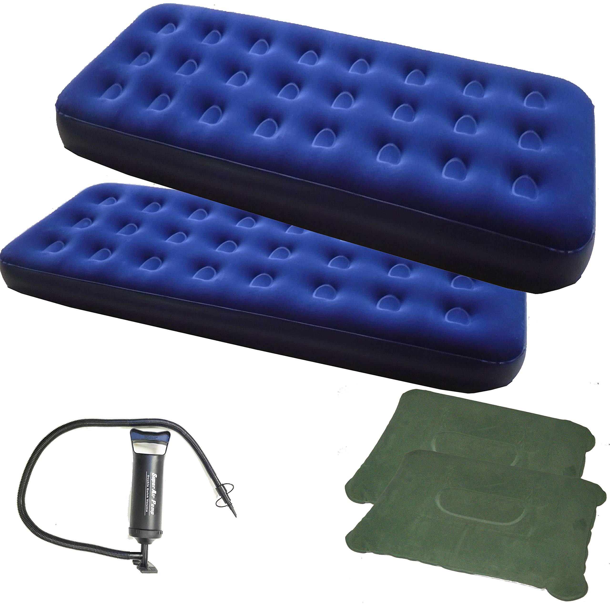 Zaltana 2-Pcs Single Size Air Mattress with Double Action Hand Pump & 2 Inflatable Pillow Combo (AMSx2+AP3+PL1x2)