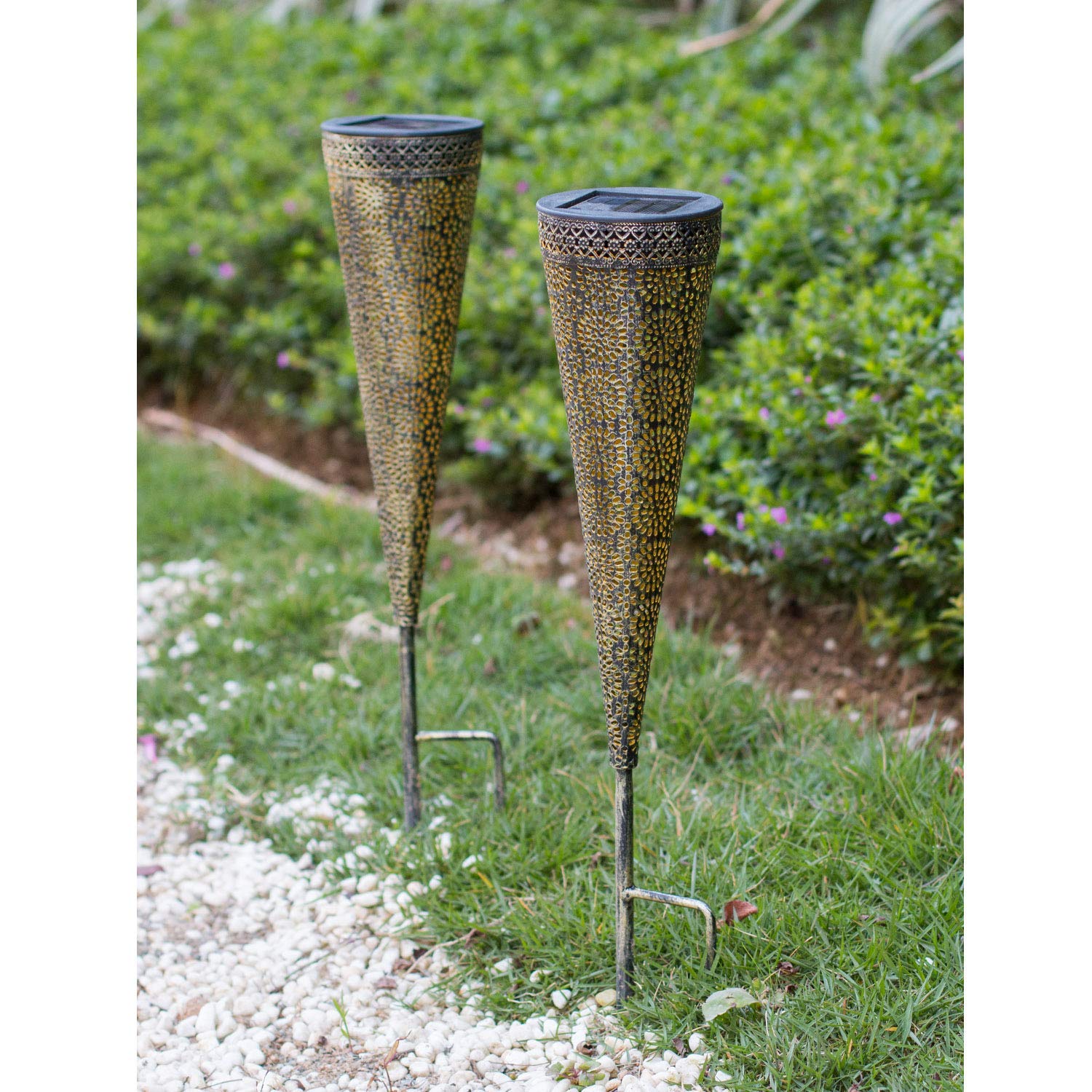TAKE ME [Set of 2] Metal Solar Pathway Lights Garden Outdoor,Waterproof Decorative Stakes for Walkway,Yard,Lawn,Patio