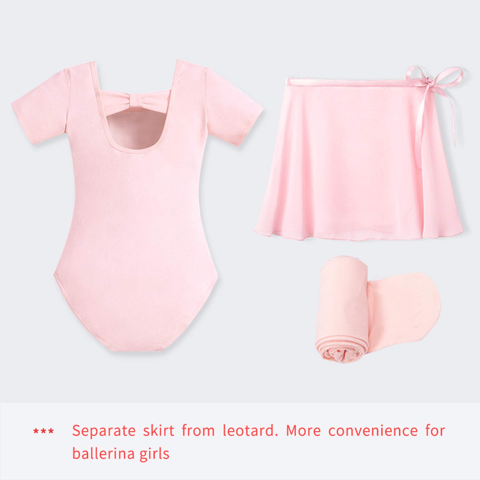 Stelle Girls Bow Back Dance Active Dress Ballet Leotard Combo with Dance Skirt and Dance Tight (Ballet Pink,85, 2-3T)