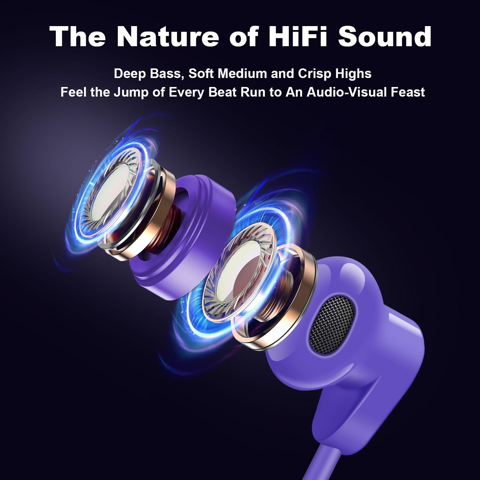 XNMOA Headphones for iPhone with Mic,Semi-in-Ear Wired Earbuds for iPhone 14 with Deep Bass,Compatible with iPhone14 13/12/11/Xr/Xs/Se/X/8/7/Plus Support All iOS System,Purple