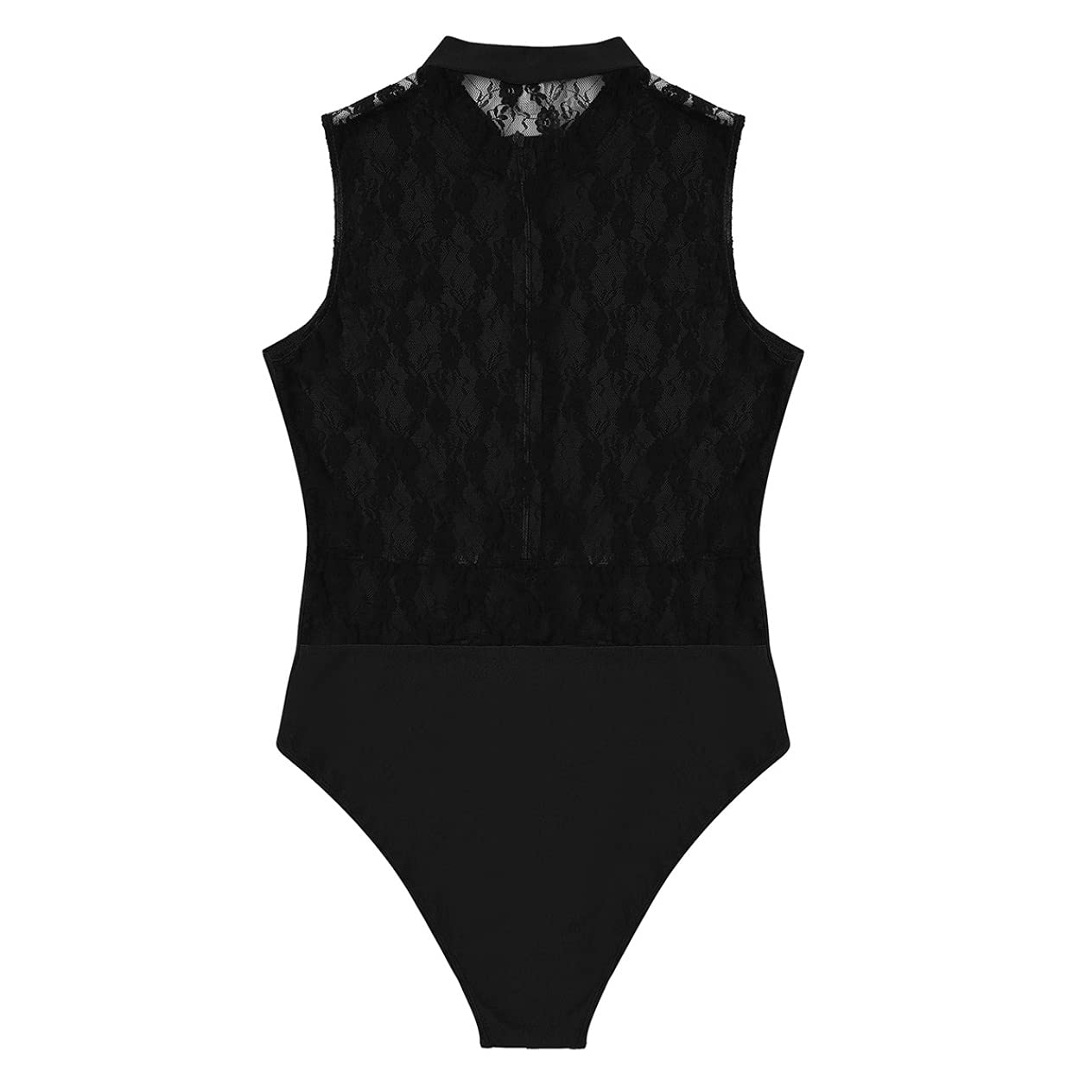 Yeeye Women's Zip-Front Floral Lace Back Ballet Leotard Bodysuit Mock Neck Gymnastics Dancewear Black Medium