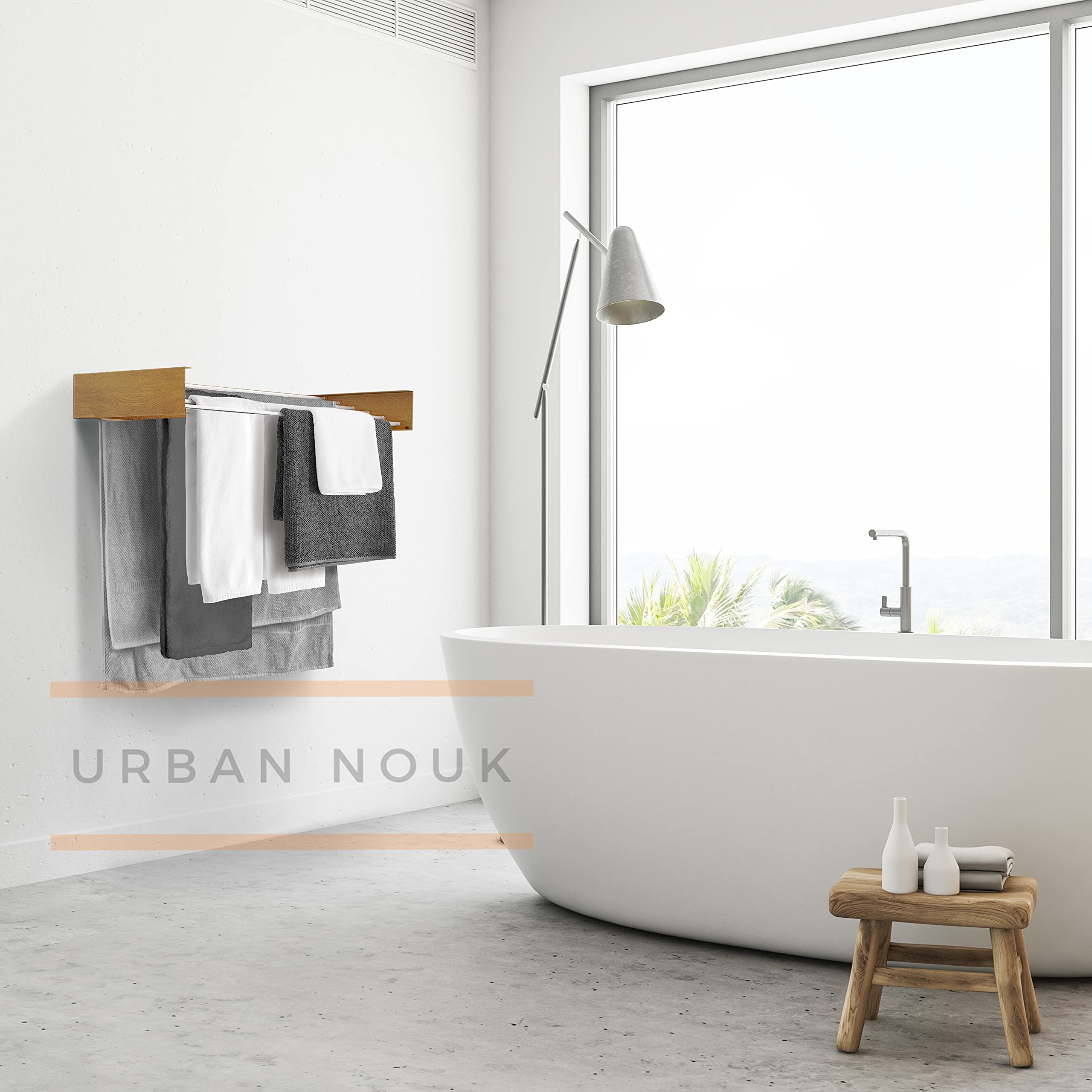 Urban Nouk Stainless Steel Laundry Drying Rack, Wall Mounted, Retractable Clothes Drying Rack, 40lbs Capacity, 11.6 Linear Ft, with Wall Template and Long Drill Bit - 28" White