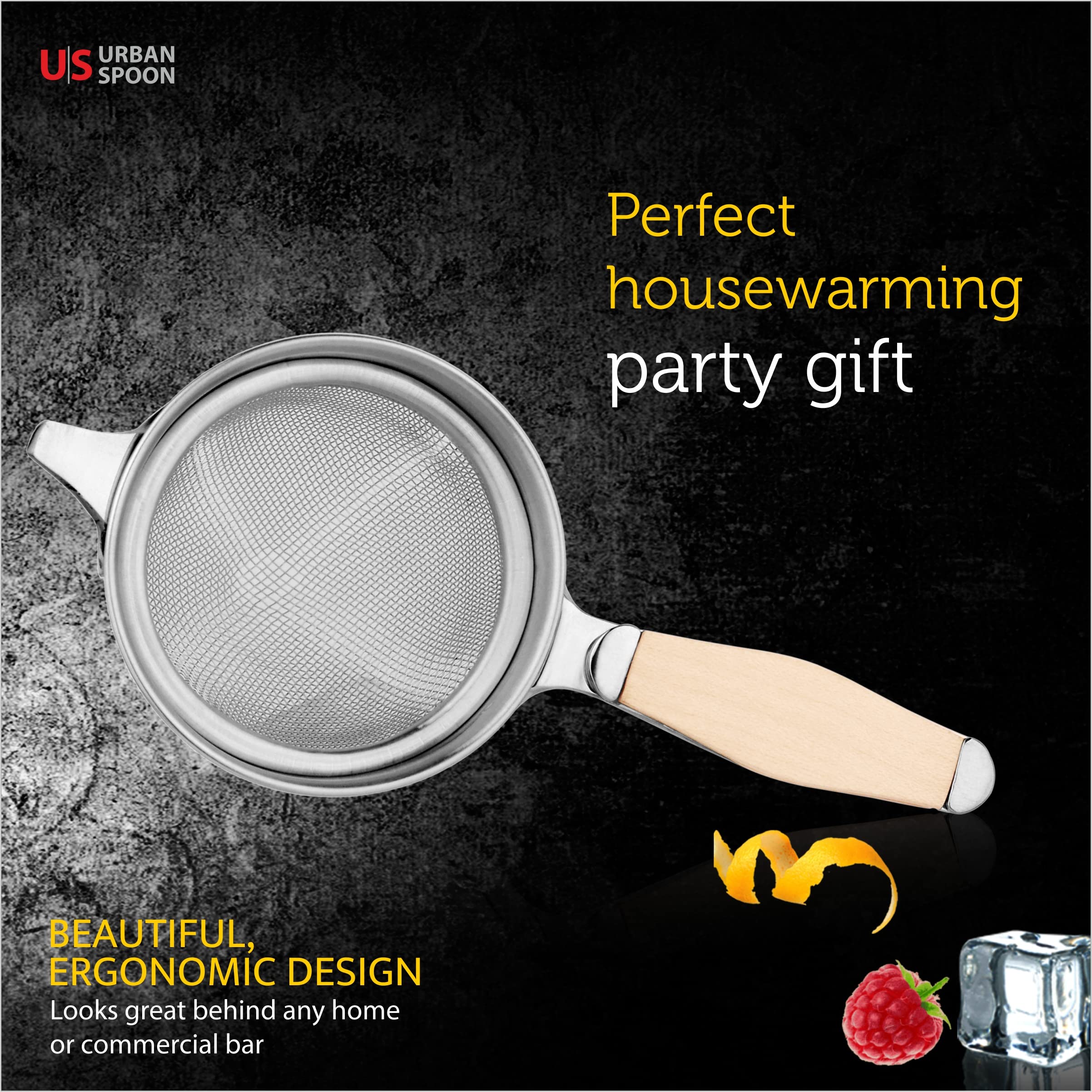 URBAN SPOON Professional Bartender Fine Mesh Sieve Strainer, Rust Proof Stainless Steel Cocktail Strainer for Home Bar, Multi-Purpose Strainer with Handle for Herbs, Coffee, Juice & Beverages
