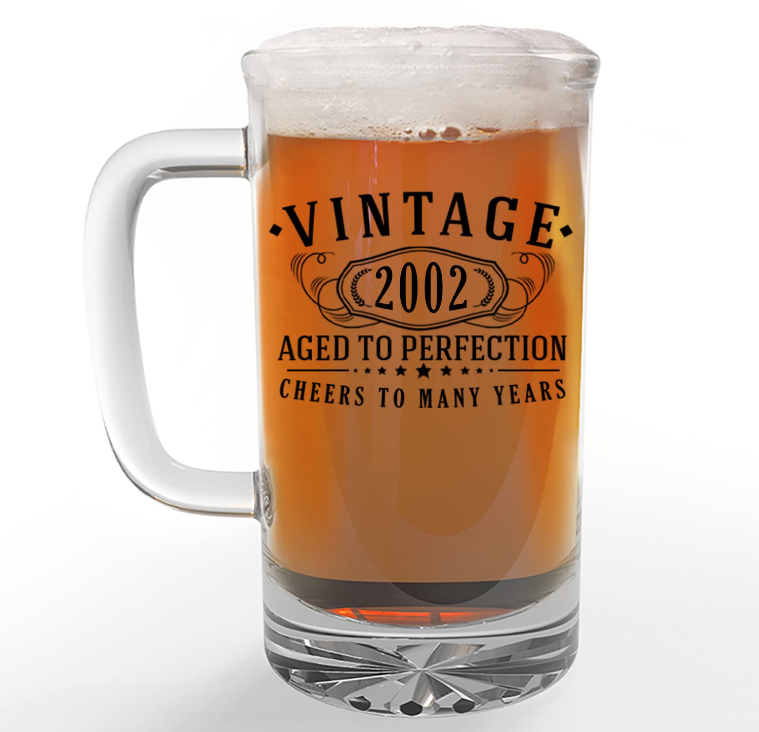 Vintage 2002 Printed 16oz Glass Beer Mug - 22nd Birthday Gifts for Men - Cheers to 22 years old - 22nd birthday decorations for him - Best Engraved Beer Gift ideas for Men - Dad Grandpa 2.0