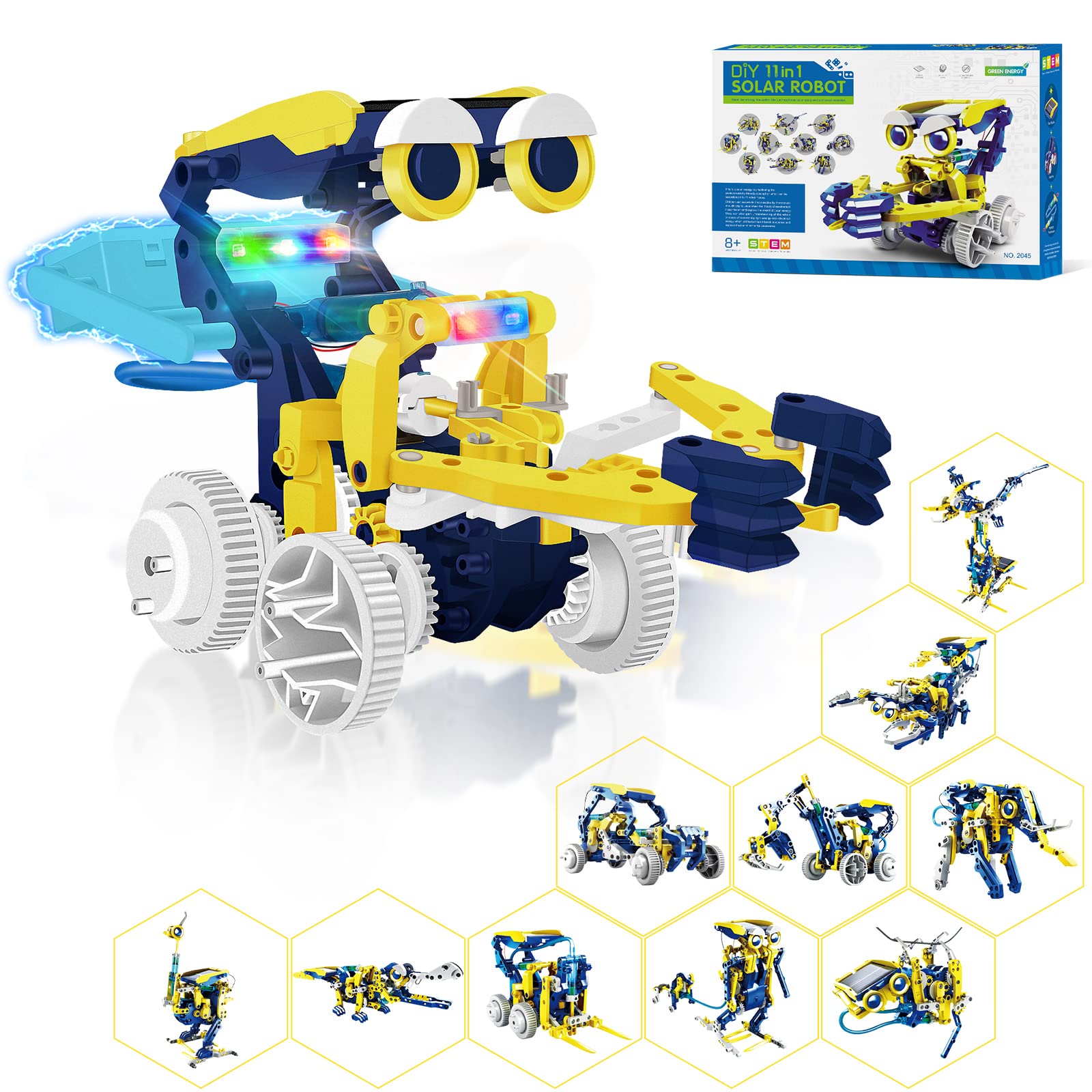 STEM Projects for Kids Ages 8-12, Solor Robot kits with Unique LED Light Educational Building Toys, Science Experiment Kit Gift for Boys 8 9 10 11 12 Years Old
